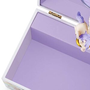 Musical Jewelry Box for Little Girls with 3 Drawers and Jewelry Set with Spinning Unicorn and Rainbow Butterfly Design - Beautiful Dream Tune Purple