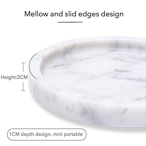 JIMEI Natural Marble Round Vanity Tray Jewelry Ring Dish Holder Fruit Serving Tray for Bathroom, Kitchen, Nightstand or Table Decoration (5.51IN (14CM))