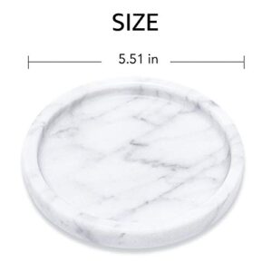 JIMEI Natural Marble Round Vanity Tray Jewelry Ring Dish Holder Fruit Serving Tray for Bathroom, Kitchen, Nightstand or Table Decoration (5.51IN (14CM))