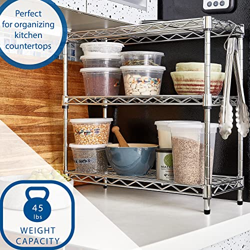 Seville Classics Compact Mini Desktop 3-Tier Metal Steel Wire Shelf Organizer Unit Shelving for Cabinets, Bath, Kitchen, Countertop, 17. 5" W x 7. 5" D, Chrome