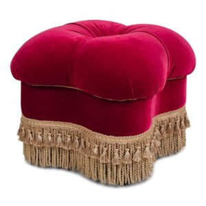 jennifer taylor home ellen upholstered clover ottoman with gold bullion fringe, siren red performance velvet