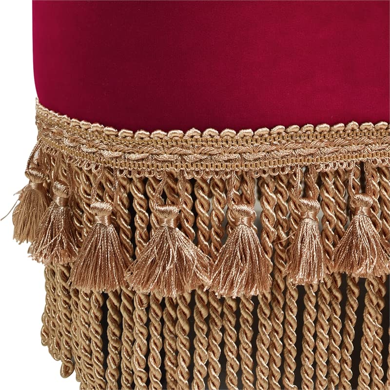 Jennifer Taylor Home Ellen Upholstered Clover Ottoman with Gold Bullion Fringe, Siren Red Performance Velvet