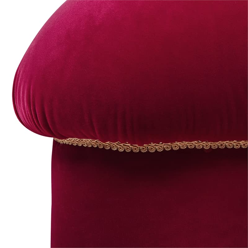 Jennifer Taylor Home Ellen Upholstered Clover Ottoman with Gold Bullion Fringe, Siren Red Performance Velvet