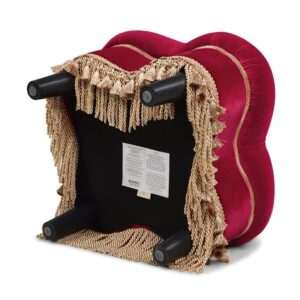 Jennifer Taylor Home Ellen Upholstered Clover Ottoman with Gold Bullion Fringe, Siren Red Performance Velvet