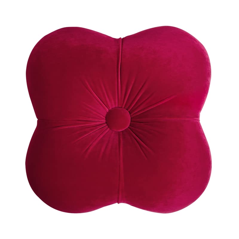 Jennifer Taylor Home Ellen Upholstered Clover Ottoman with Gold Bullion Fringe, Siren Red Performance Velvet