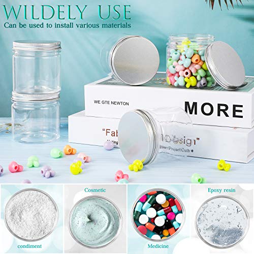 Patelai 18 Pieces 5 Oz Plastic Jars with Lids, Clear Jar Clear Storage Containers Refillable Cosmetic Jars Kitchen Storage Jars with Lids for Cosmetics Food Seasonings (Silver Lid,6.5 x 6.5 x 6.5 cm)