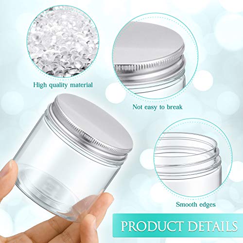 Patelai 18 Pieces 5 Oz Plastic Jars with Lids, Clear Jar Clear Storage Containers Refillable Cosmetic Jars Kitchen Storage Jars with Lids for Cosmetics Food Seasonings (Silver Lid,6.5 x 6.5 x 6.5 cm)