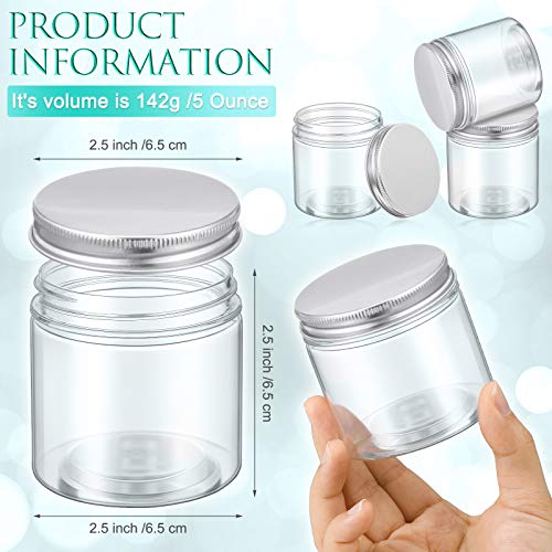 Patelai 18 Pieces 5 Oz Plastic Jars with Lids, Clear Jar Clear Storage Containers Refillable Cosmetic Jars Kitchen Storage Jars with Lids for Cosmetics Food Seasonings (Silver Lid,6.5 x 6.5 x 6.5 cm)