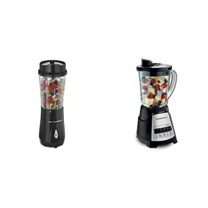 hamilton beach personal blender with 14oz travel cup and lid, black & power elite blender with 12 functions for puree, ice crush, shakes and smoothies and 40oz glass jar, black and stainless steel