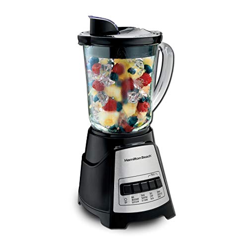 Hamilton Beach Personal Blender with 14oz Travel Cup and Lid, Black & Power Elite Blender with 12 Functions for Puree, Ice Crush, Shakes and Smoothies and 40oz Glass Jar, Black and Stainless Steel