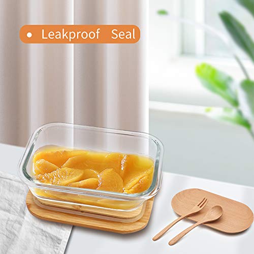 4-Pack Glass Food Storage Containers with Bamboo Lids , Meal Prep Ecofriendly Containers with Lids for Kitchen, Home Use, Safe for Microwave,Freezer, BPA Free (370mL, 640mL, 1040mL, 1520mL)