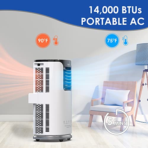 COLZER Portable Air Conditioners 14,000 BTU Portable AC Unit 4-in-1 Air Conditioner Portable for Room up to 500 Sq. Ft. Large, Mobile Cooler with Remote Control