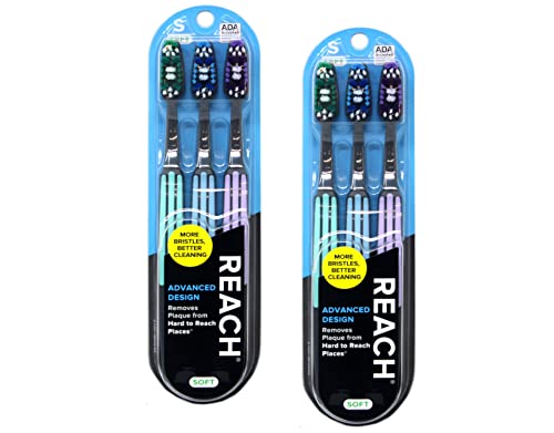 Reach Advanced Design Soft Toothbrushes, Colors May Vary, 3 Count (Pack of 2) Total 6 Toothbrushes