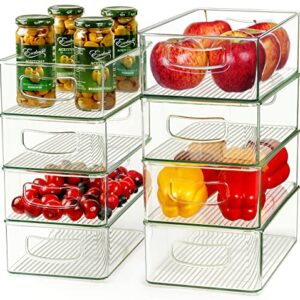 Hudgan Set Of 8 Refrigerator Organizer Bins (4 Large & 4 Medium sizes) - Stackable Fridge Organizer, Clear Plastic Storage Bins for Kitchen, Pantry, Freezer, Cabinets, Linen Closets