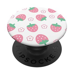 strawberries flowers pink white kawaii cute pastel aesthetic popsockets popgrip: swappable grip for phones & tablets