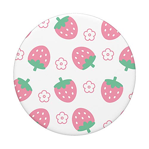 Strawberries Flowers Pink White Kawaii Cute Pastel Aesthetic PopSockets PopGrip: Swappable Grip for Phones & Tablets