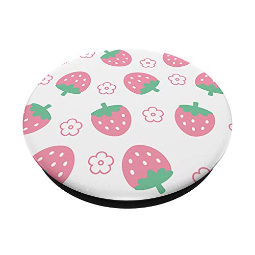 Strawberries Flowers Pink White Kawaii Cute Pastel Aesthetic PopSockets PopGrip: Swappable Grip for Phones & Tablets