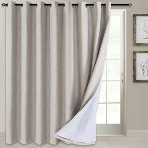 100% blackout patio door curtain extra wide curtain panels sliding glass door curtain linen textured look grommet blackout curtains 84 inch length, 100" x 84", beige