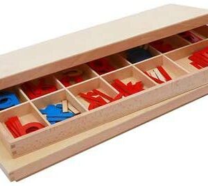 MEYOR Montessori Wooden Movable Alphabet with Box Preschool Spelling Learning Materials Large Movable Alphabet (Red & Blue)