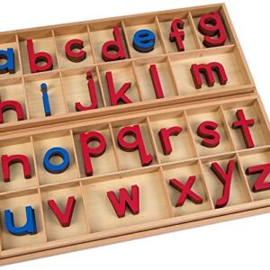 MEYOR Montessori Wooden Movable Alphabet with Box Preschool Spelling Learning Materials Large Movable Alphabet (Red & Blue)