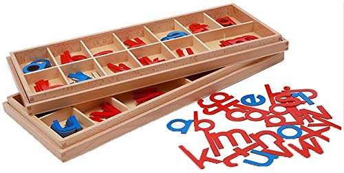 MEYOR Montessori Wooden Movable Alphabet with Box Preschool Spelling Learning Materials Large Movable Alphabet (Red & Blue)