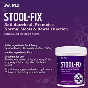 Pet MD Stool-Fix - Powdered Clay Anti Diarrhea for Dogs & Cats - Anti Diarrheal Treatment for Upset Stomach Relief, Promotes Normal Stool - 100g