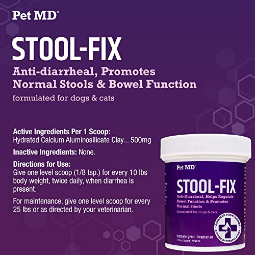 Pet MD Stool-Fix - Powdered Clay Anti Diarrhea for Dogs & Cats - Anti Diarrheal Treatment for Upset Stomach Relief, Promotes Normal Stool - 100g