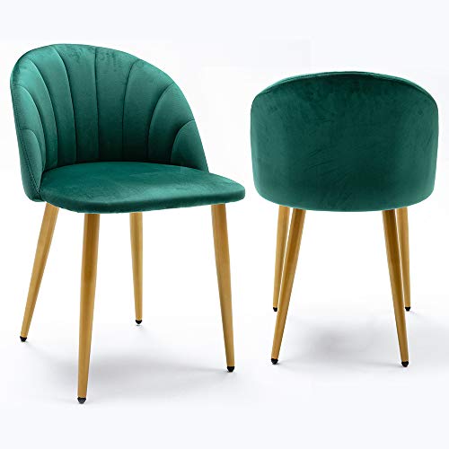 Virabit Velvet Dining Chairs Kitchen/Living Room Chairs Set of 2, Mid Century Modern Accent Side Chairs with Upholstered and Metal Legs for Makeup/Living Room, Dark Green