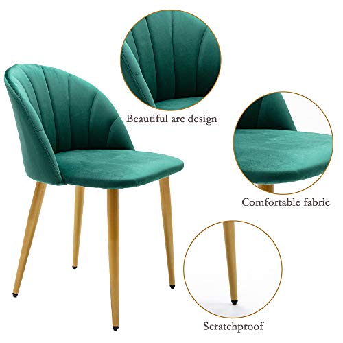 Virabit Velvet Dining Chairs Kitchen/Living Room Chairs Set of 2, Mid Century Modern Accent Side Chairs with Upholstered and Metal Legs for Makeup/Living Room, Dark Green