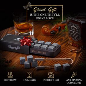 Whiskey Stones Gift Set by Royal Reserve | Artisan Crafted Reusable Refreezable Chilling Cooler Rocks for Scotch Bourbon – Modern Stocking Stuffer for Guy Men Dad Boyfriend Anniversary or Retirement