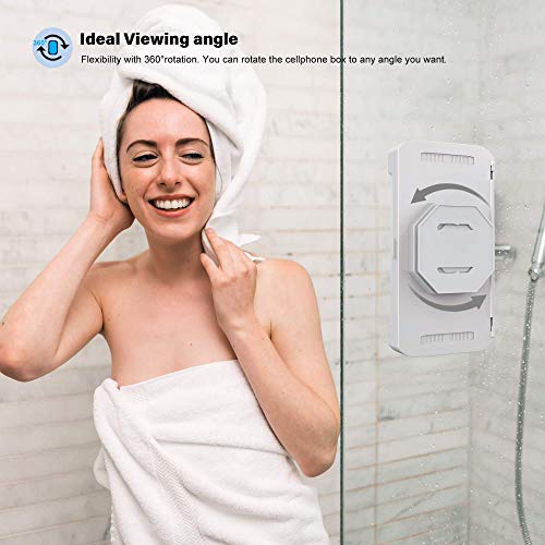 Oceavity Shower Phone Holder Waterproof 360° Rotation, Mirror/Wall Mount Phone Holder for Shower Bathroom Bathtub Kitchen, Universal Shower Accessories (White)