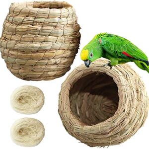 kathson Birdcages Straw Bird Nests Natural Grass Woven Birdhouse Resting Breeding Nesting Cages Hideaway Shelter for Finch Canary Budgie Lovebird Pearl Bird and Small Parrot 