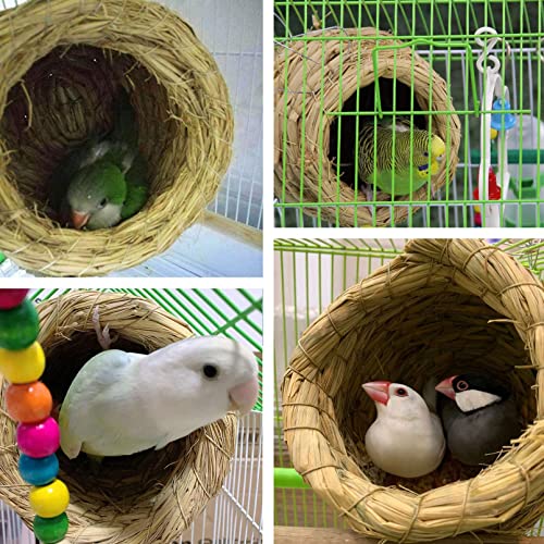 kathson Birdcages Straw Bird Nests Natural Grass Woven Birdhouse Resting Breeding Nesting Cages Hideaway Shelter for Finch Canary Budgie Lovebird Pearl Bird and Small Parrot 