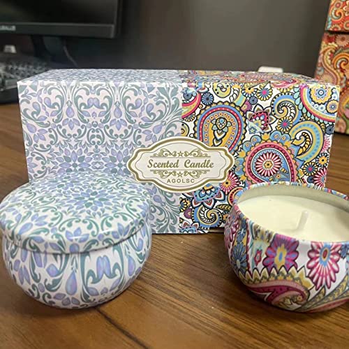 AGOL 2 Pack Scented Candles, 2.5 oz Aromatherapy Candles for Home Scented, Natural Soy Candles with Floral Scents, Portable Small Jar Candle Set for Travel, Spa, Bath, Yoga, Home Decor Candle