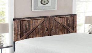 ambesonne rustic headboard, wooden barn door in stone farmhouse image vintage desgin rural art architecture print, upholstered decorative metal bed headboard with memory foam, queen size, brown