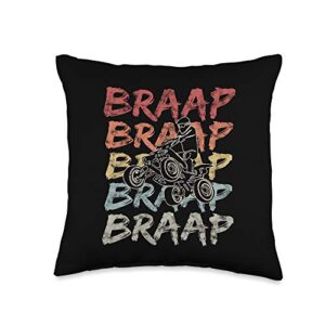 retro quad biking gift idea for men women kids vintage braap biker gift i atv four wheeler quad bike throw pillow, 16x16, multicolor