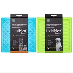 Lickimat Classic Dog Slow Feeders, Lick Mat, Boredom Anxiety Reduction; Perfect for Food, Treats, Yogurt, Peanut Butter. Fun Alternative to Slow Feed Dog Bowl! (Green & Turquoise, Soother & Buddy)