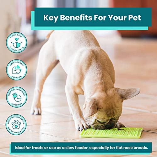 Lickimat Classic Dog Slow Feeders, Lick Mat, Boredom Anxiety Reduction; Perfect for Food, Treats, Yogurt, Peanut Butter. Fun Alternative to Slow Feed Dog Bowl! (Green & Turquoise, Soother & Buddy)