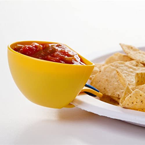 Seasoning Box Dip Clips - 4pcs Color Plastic Dip Bowl Plate Holder for Tomato Sauce Soy BBQ and Other Party Dinner