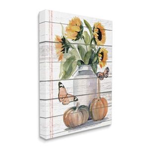 stupell industries autumn sunflower jar orange monarch butterflies, designed by jennifer paxton parker canvas wall art, 16 x 20, off-white