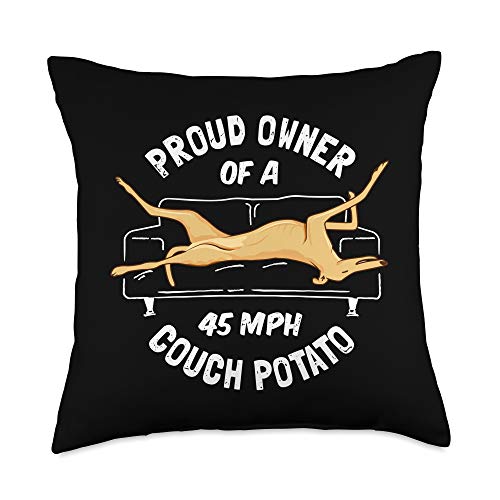 Greyhound Rescue Design Co. Greyhound Rescue-Proud Owner 45MPH Couch Potato Throw Pillow, 18x18, Multicolor