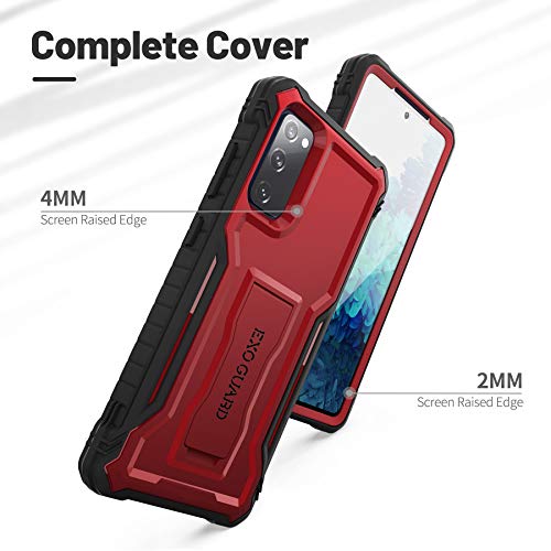 ExoGuard Samsung Galaxy S20 FE 5G Case, Rubber Shockproof Full-Body Cover Case Built-in Screen Protector with Kickstand for Samsung S20 FE 5G Phone (Red)