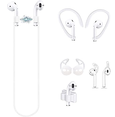 Loirtlluy 4 in 1 Anti-Lost Accessories for Airpods, Airpods Strap Magnetic Cord, Ear Hooks and Covers Compatible with Airpods 1 & 2, Airpods Watch Band Holder, White