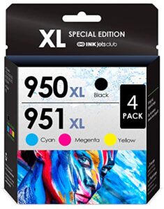 inkjetsclub compatible for hp 950xl / 951 xl (4 pack) ink cartridges. works with officejet 8600, officejet pro 251dw, 276dw, 8100, 8610, 8620, 8625, 8630 printers.