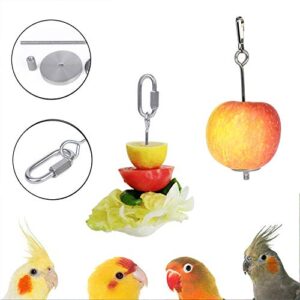 ymmsuuie 2 Pack Bird Food Bowl with 1 Fruit Skewer Holder, Stainless Steel Parrot Feeder with Clamp for cage,Stainless Steel Bowls for Cats and Dog, Bird Cage Food Water Bowls