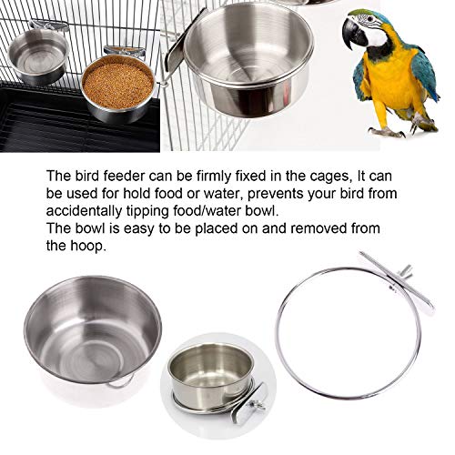 ymmsuuie 2 Pack Bird Food Bowl with 1 Fruit Skewer Holder, Stainless Steel Parrot Feeder with Clamp for cage,Stainless Steel Bowls for Cats and Dog, Bird Cage Food Water Bowls