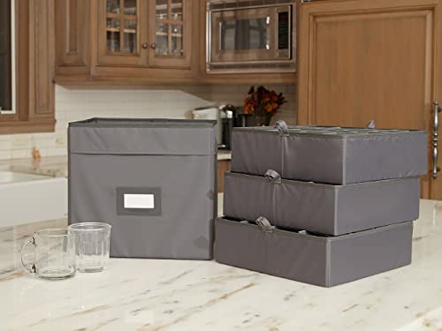 Kitchen Cube Glassware Storage Bin - Durable Polyester, Adjustable Compartments, Sturdy Interior Walls, ID Window, Kitchen Storage-Graphite