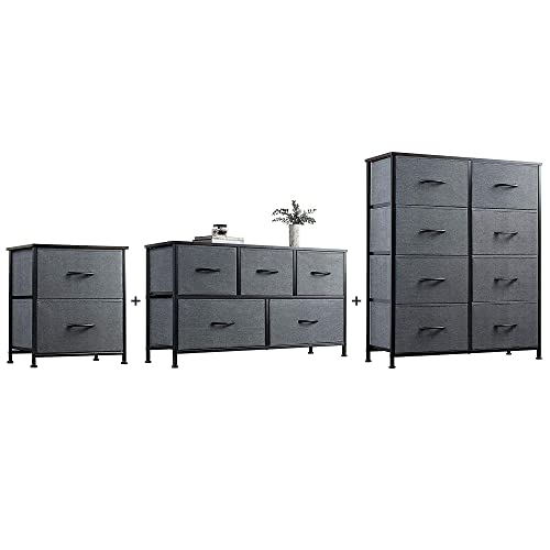 WLIVE 2 Drawer Nigjtstand, 5 Drawer Dresser and 8 Drawer Dresser Set, Storage Tower, Organizer Unit for Bedroom, Hallway, Entryway, Closets