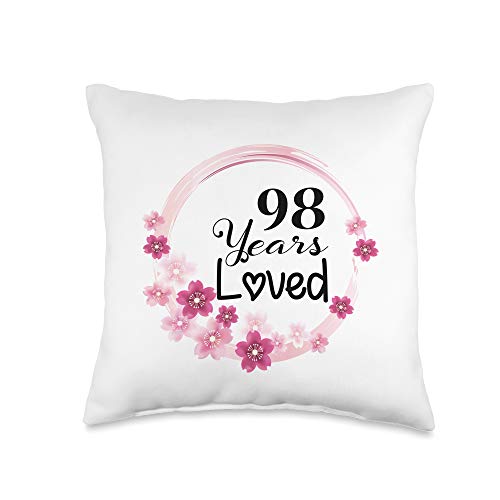 98th Birthday Gifts Idea Loved Funny 98 Years Old Men Women 98th Birthday Throw Pillow, 16x16, Multicolor