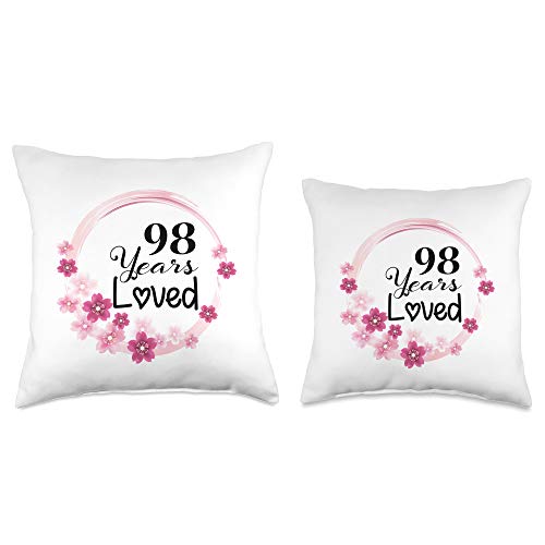 98th Birthday Gifts Idea Loved Funny 98 Years Old Men Women 98th Birthday Throw Pillow, 16x16, Multicolor